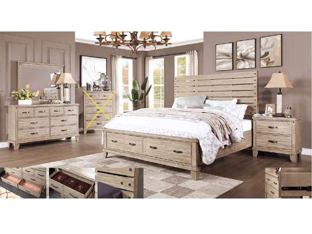 Marwick 4 Piece Set Queen Bed Dresser Mirror NS